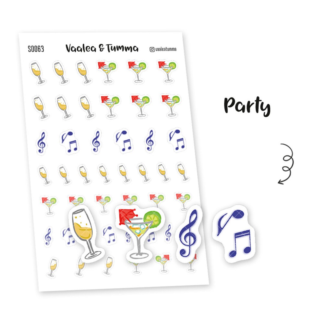 Tumma Doodle Stickers Party, S0063, Cocktail Stickers, Champagne ...