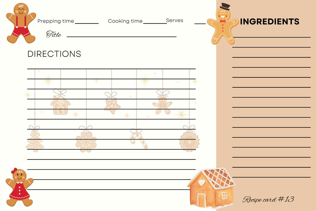 Customizable Christmas Recipe Card Templates Gingerbread - Etsy