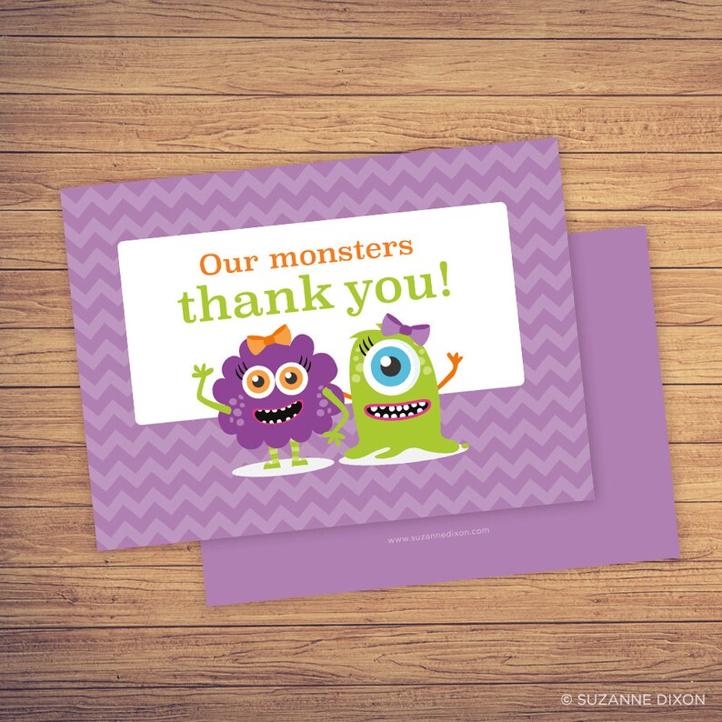 Girls Cute Monster Thank You Card • PRINTABLE Folded Greeting Card ...