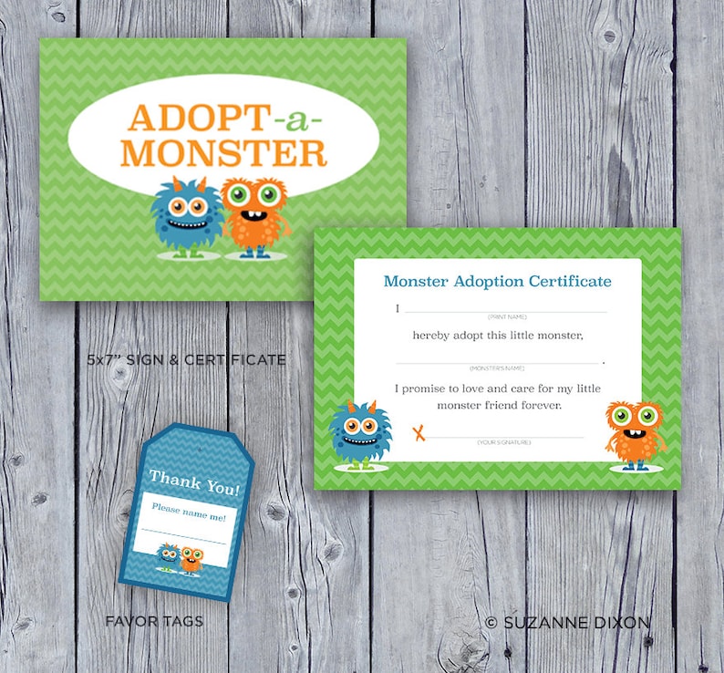 Instant Download • Adopt A Monster Boys Birthday Party Kit • Printable ...