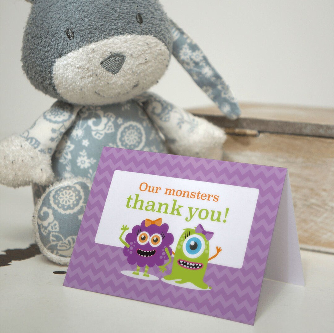 Girls Cute Monster Thank You Card • PRINTABLE Folded Greeting Card ...