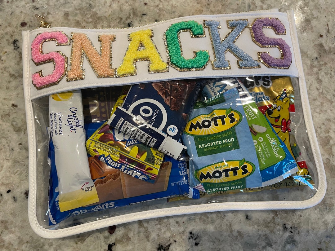 Clear Vinyl Flat SNACKS Pouch With Varsity Letter Glitter - Etsy