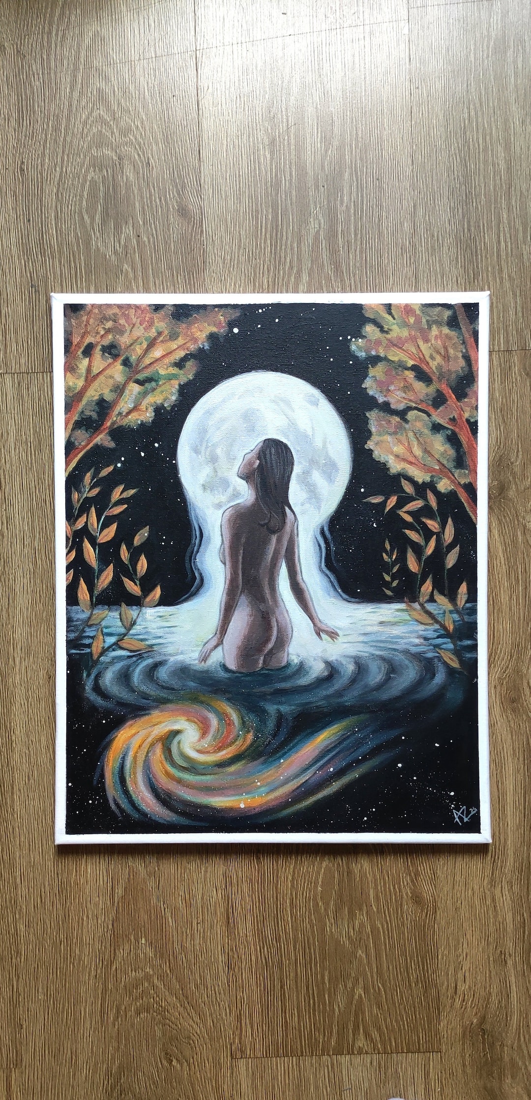 Traditional Art , "moonbath" Witchy Aesthetic Art, Spiritual Art, Visionary Painting, on Canvas ...