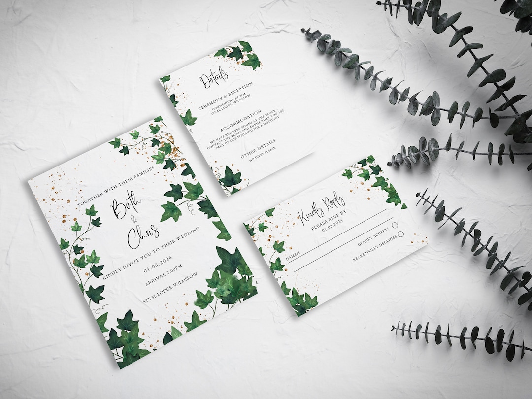 Ivy Wedding Invitation Template, Gold Glitter, Luxury, Editable DIY ...