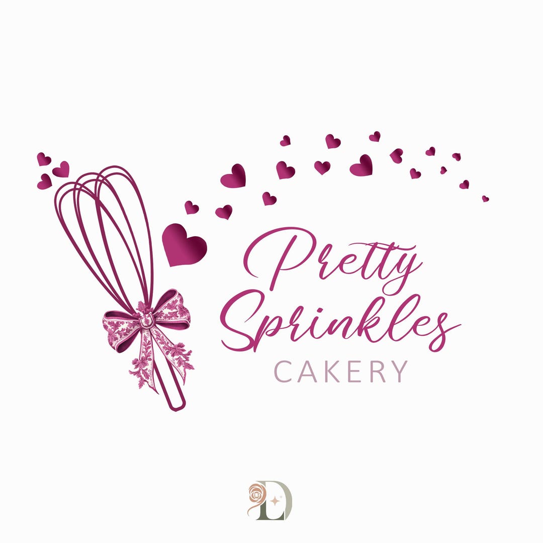 Pink Whisk With Hearts, Premade Logo for Baking, Kitchen, Cooking, Cake ...