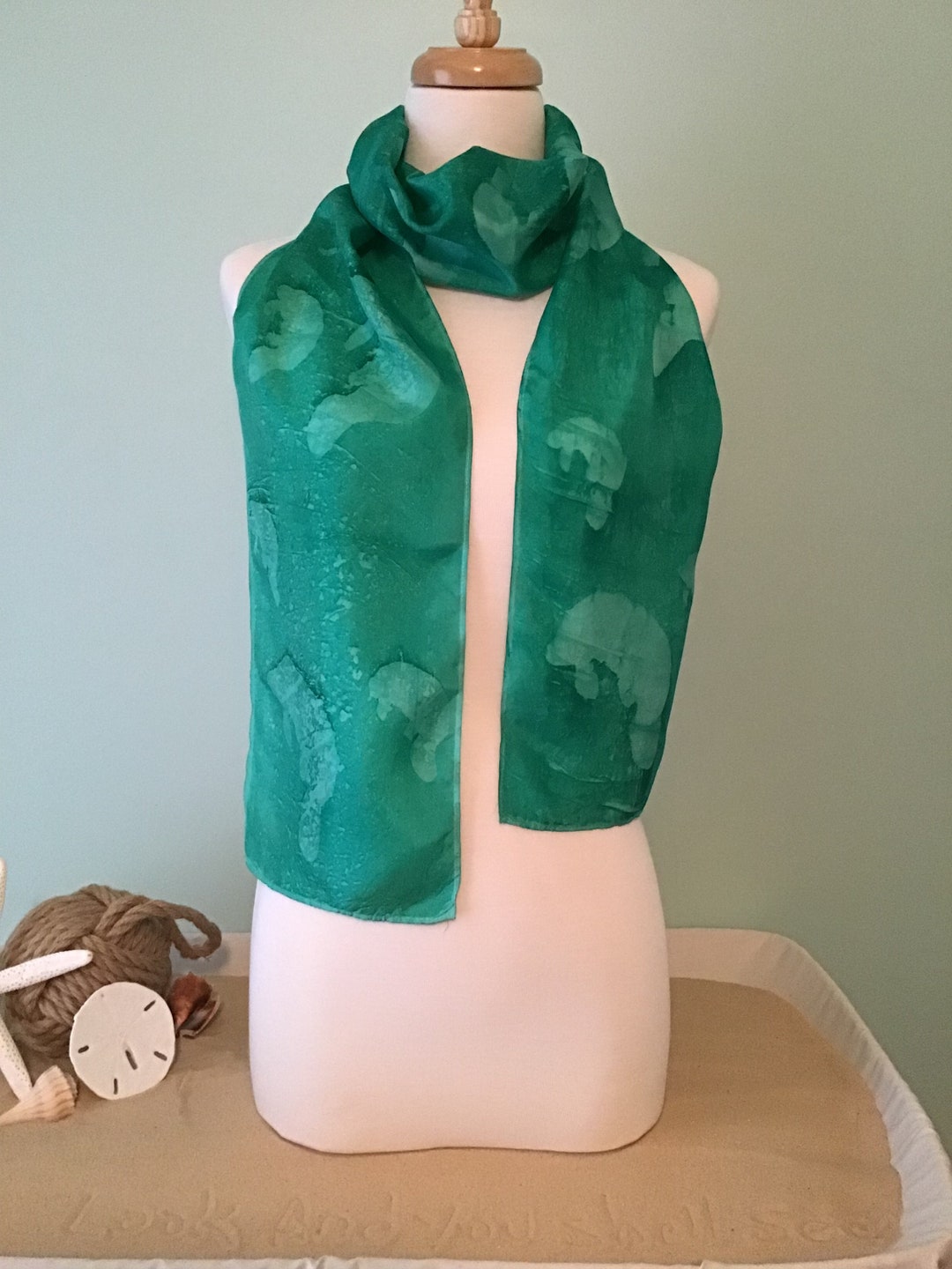 Green Silk Scarf With Manatee Design - Etsy