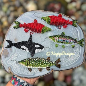 Beaded Fish Earrings, Sockeye Salmon Beaded Earrings, Rainbow Trout ...