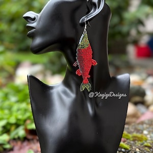 Beaded Fish Earrings, Sockeye Salmon Earrings, Rainbow Trout Earrings ...