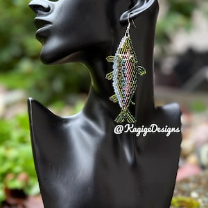 Beaded Fish Earrings, Sockeye Salmon Earrings, Rainbow Trout Earrings ...
