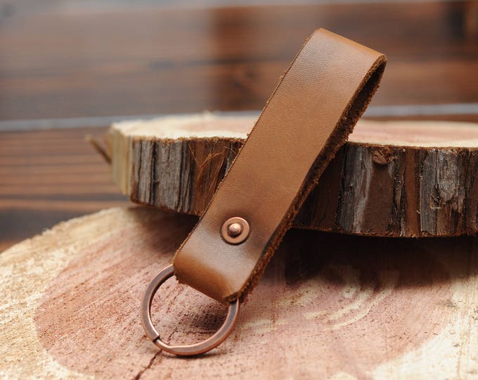 Key Chain Acadia Tan Troy Leather With Solid Copper Rivit Made in USA ...