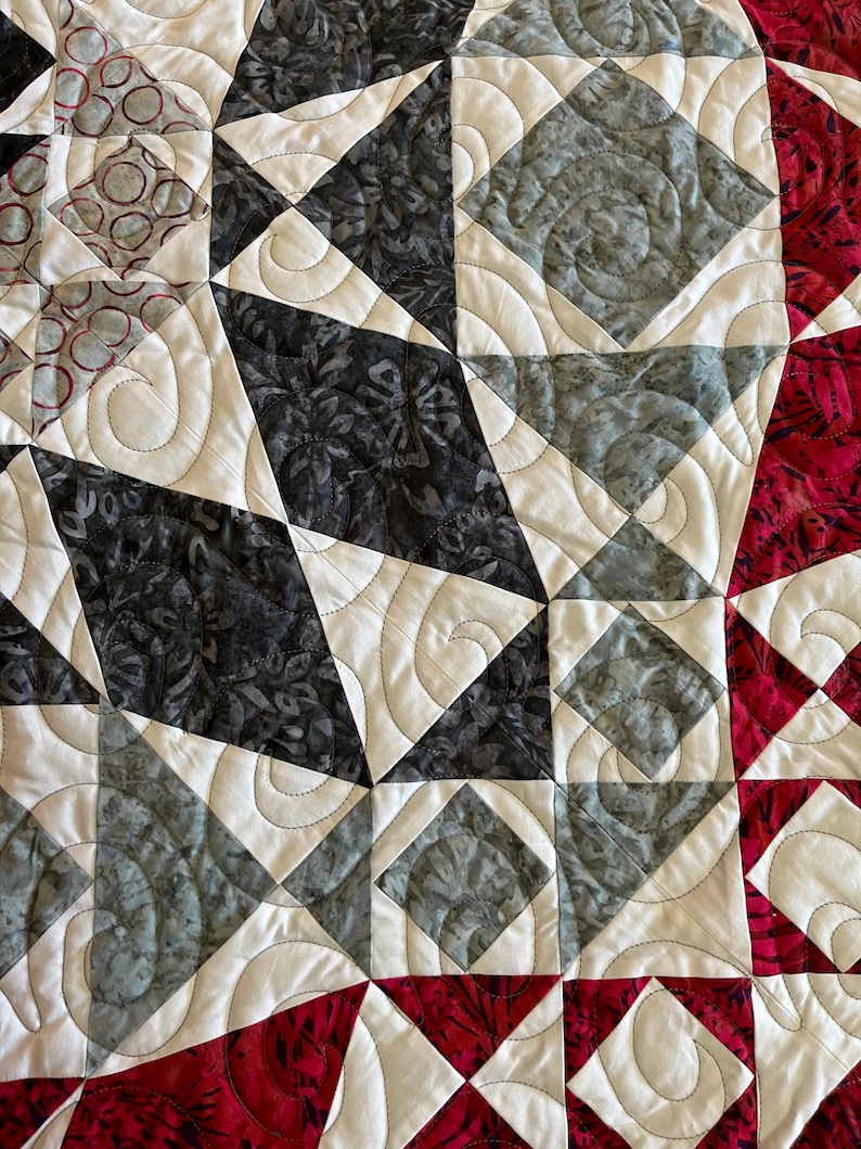 Handmade Storm at Sea Batik Quilt, Black and Red, Queen Bed - Etsy