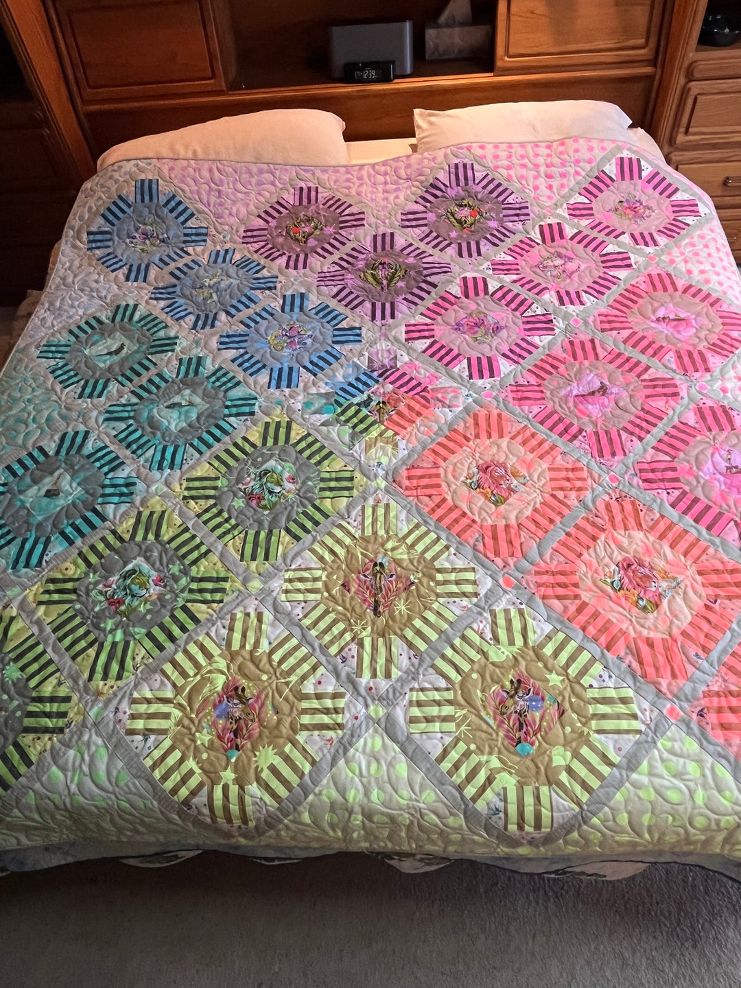 Handmade Quilt - Star Cluster by Tula Pink - Animals Flowers Colorful ...