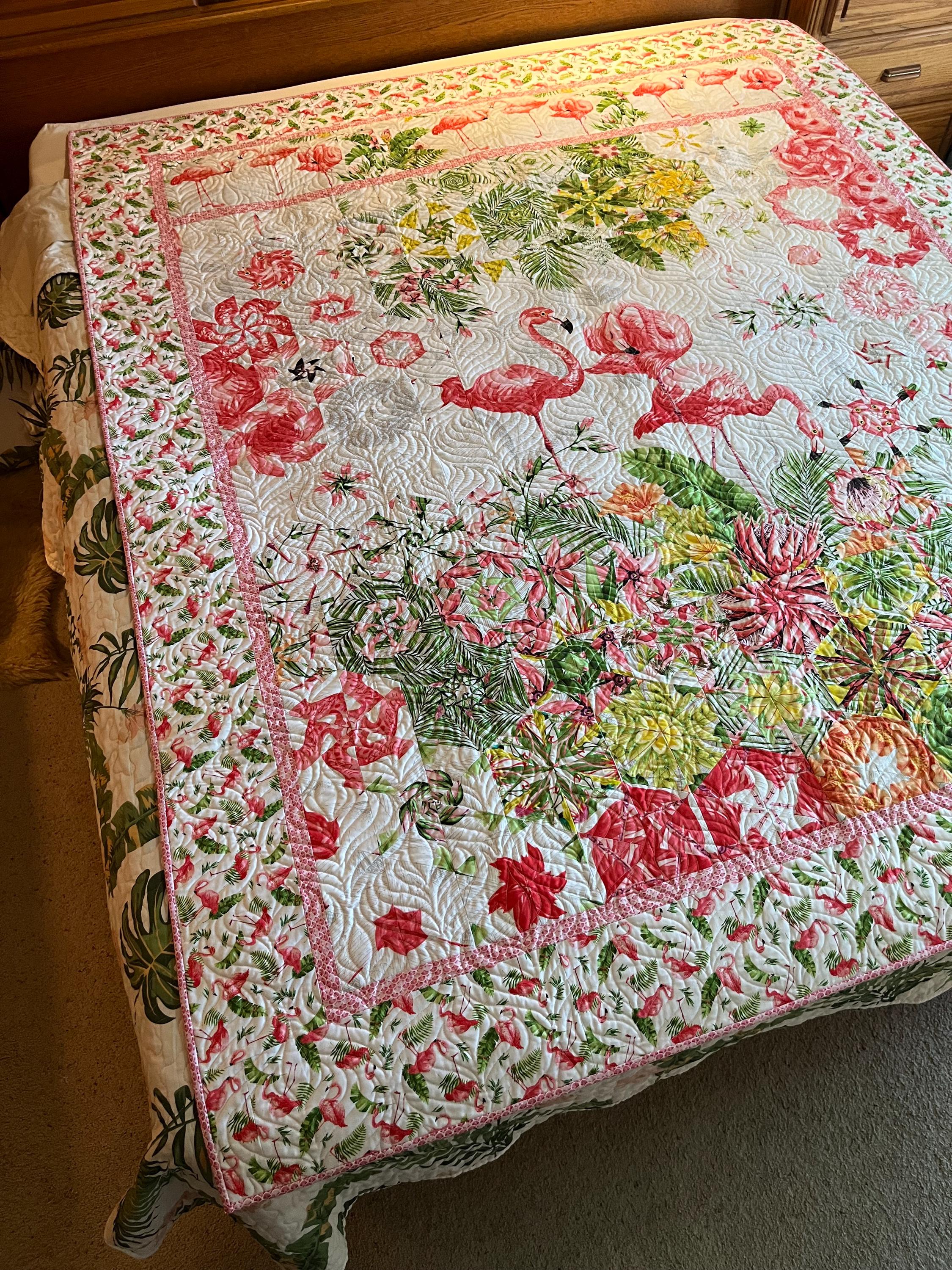 Handmade Quilt, Flamingo Quilt, One Block Wonder Quilt, Tropical Quilt ...