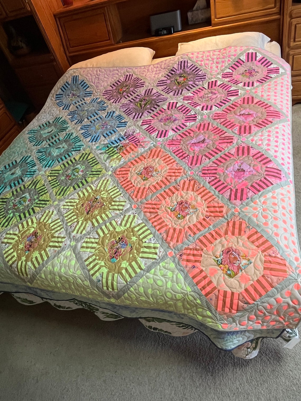 Handmade Quilt - Star Cluster by Tula Pink - Animals Flowers Colorful ...