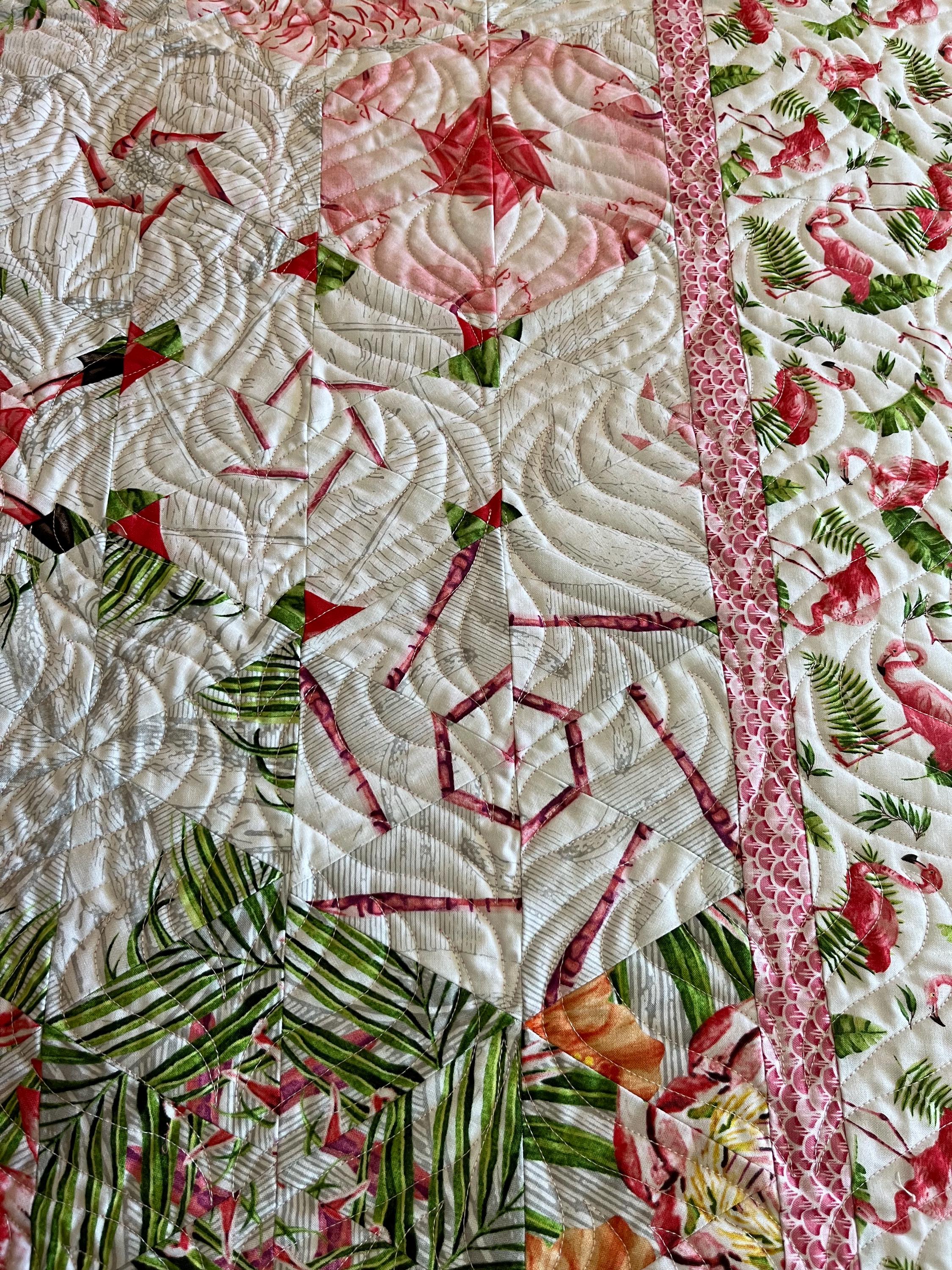 Handmade Quilt, Flamingo Quilt, One Block Wonder Quilt, Tropical Quilt ...