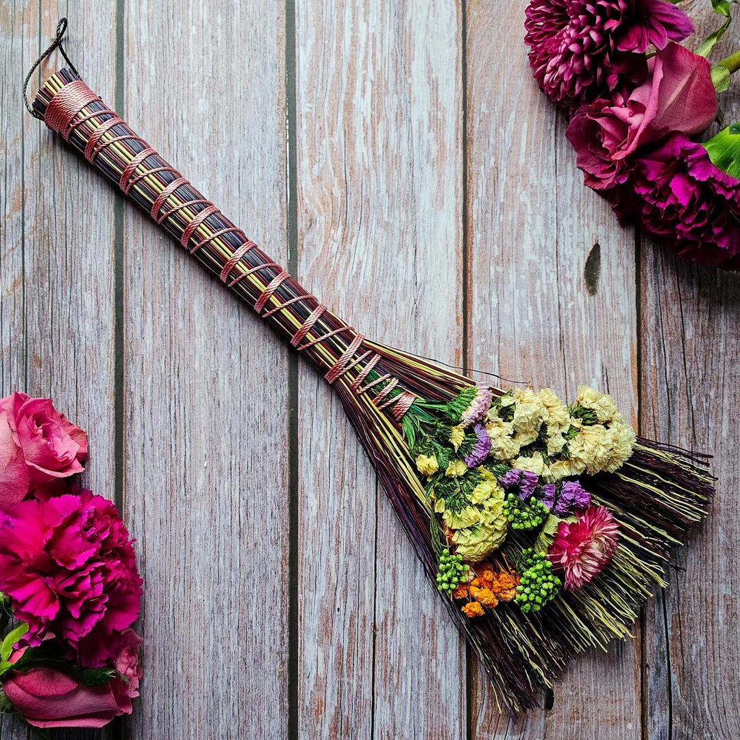 Decorative Broom With Dried Florals | Witchy Spring Decor | Hawktail Whisk Broom | Cottagecore ...
