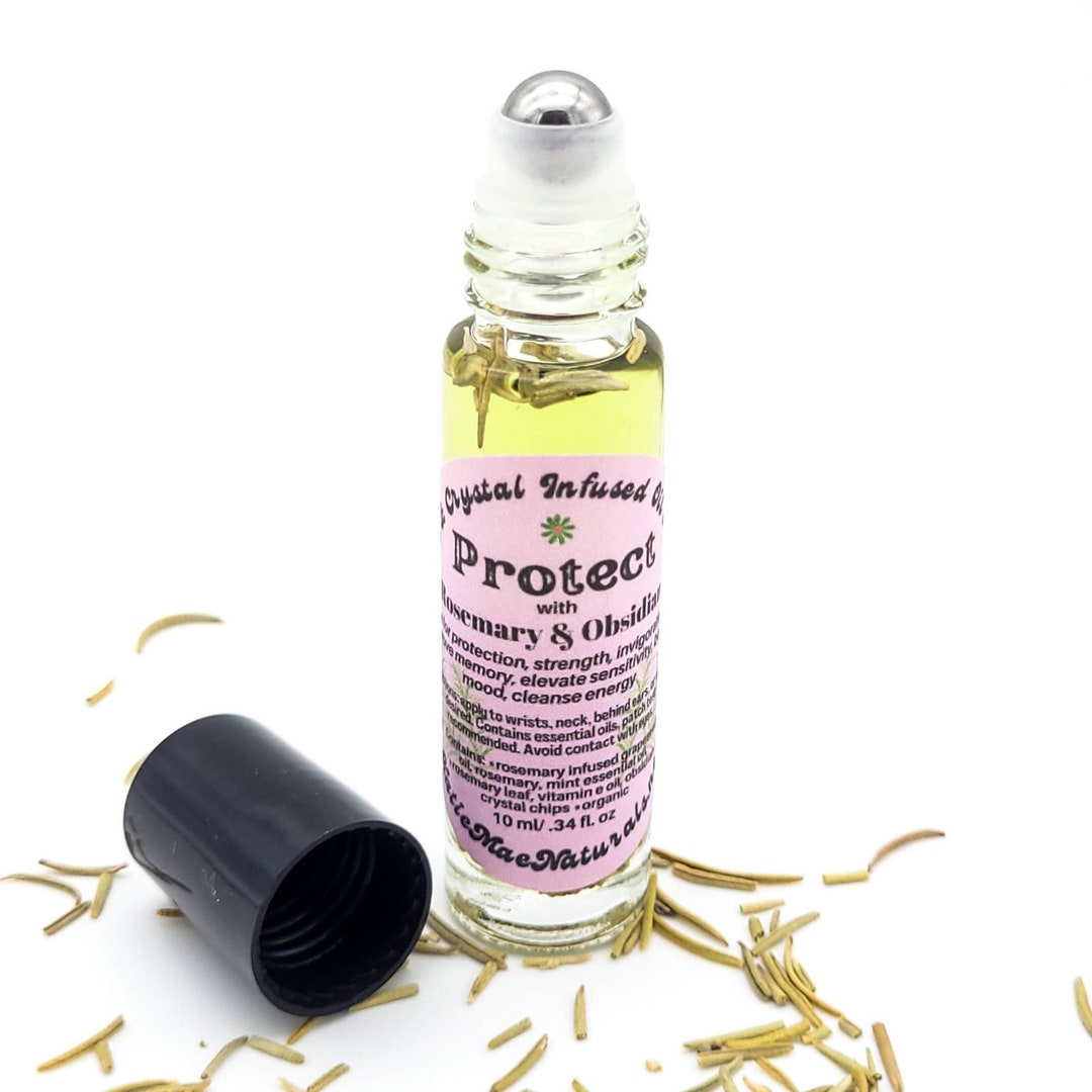 Rosemary Mint Oil Roller With Obsidian Gemstones: Herb & Crystal ...