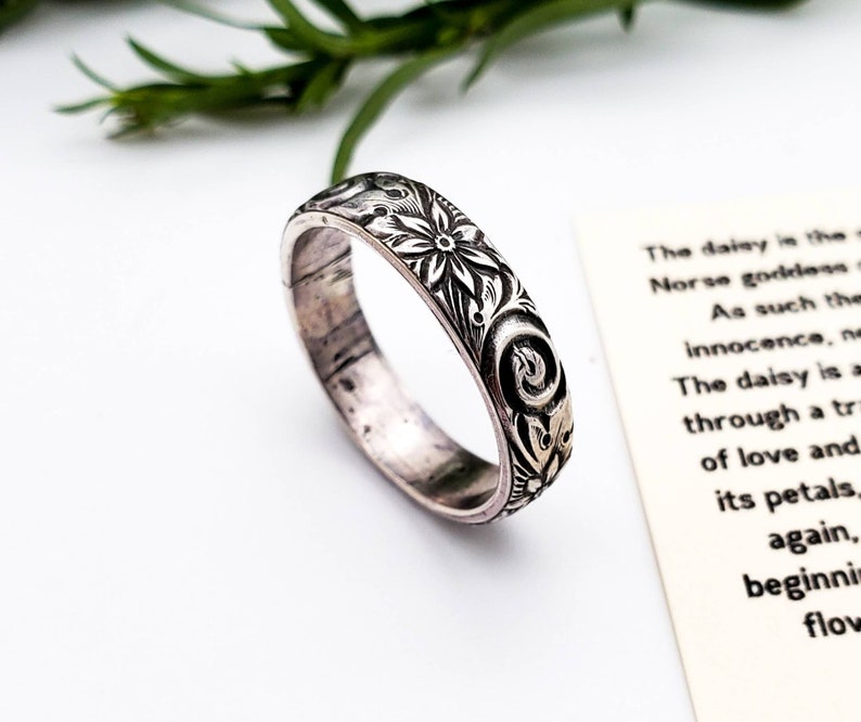 Floral Pattern Sterling Silver Ring Vintage Style Silver - Etsy