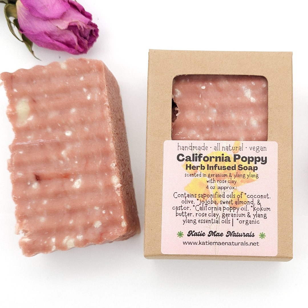 California Poppy Soap With Rose Clay | Herb Infused Soap | Floral ...