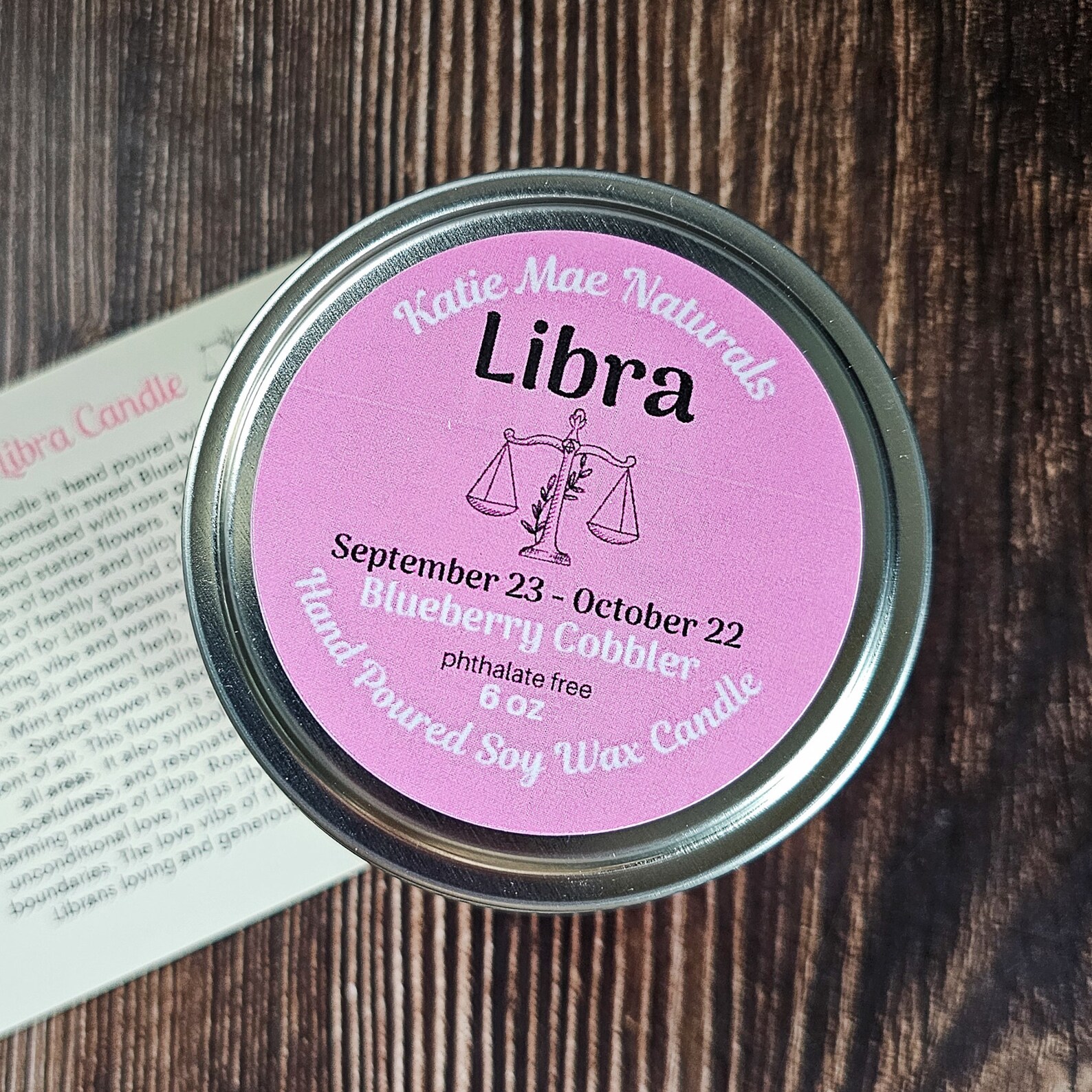 Libra Crystal Candle Blueberry Cobbler Soy Wax Candle Zodiac Gift for ...