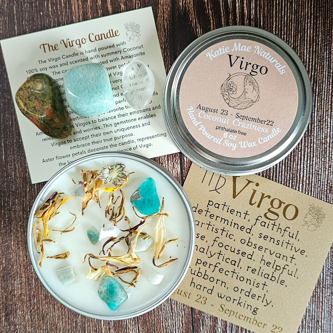Virgo Gift Set: Soy Candle, Crystals, and Organic Bag - Etsy