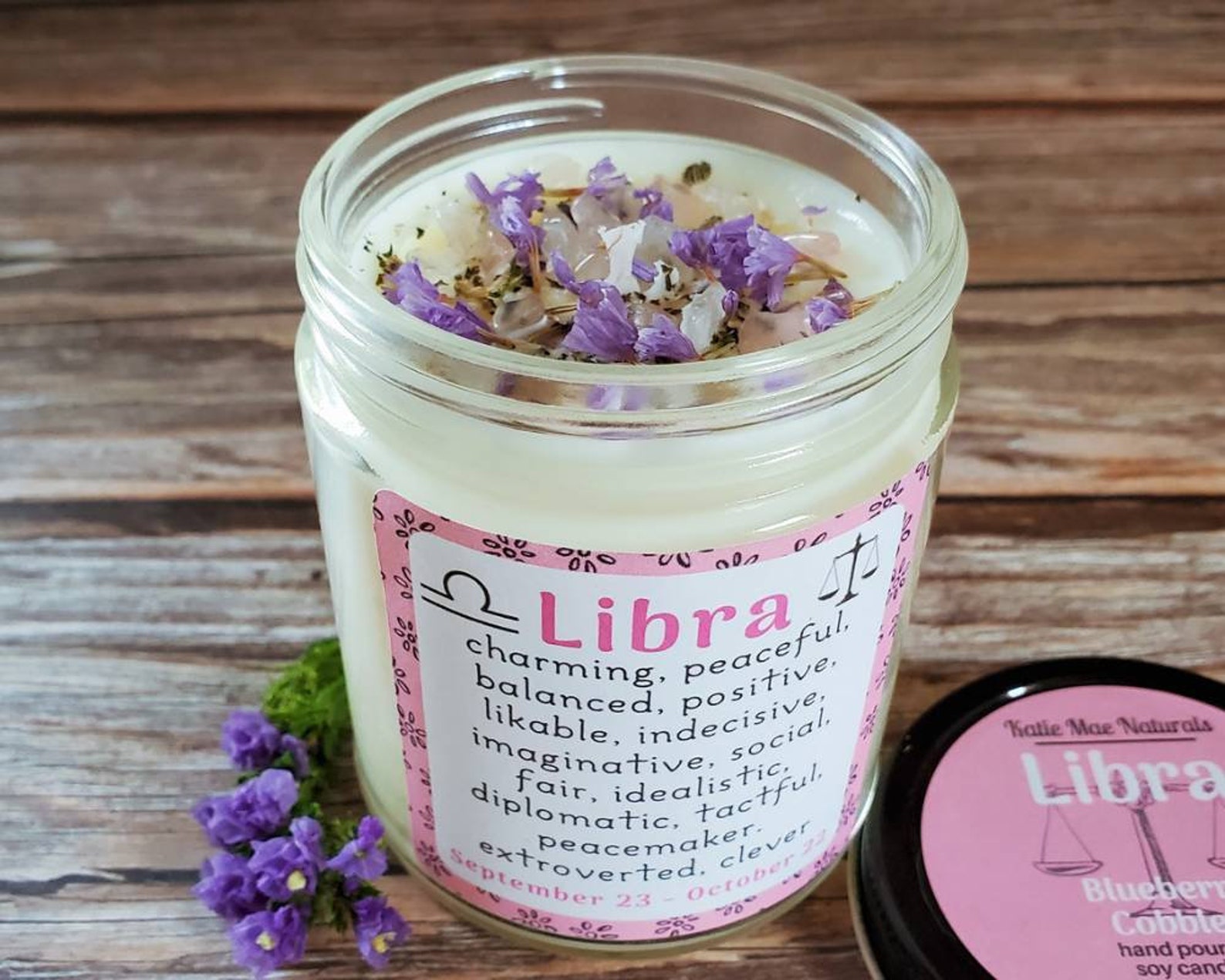 Libra Candle Zodiac Gift for Libra Candles with Crystals | Etsy