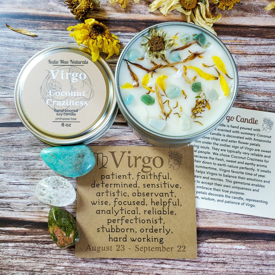 Virgo Gift Set Candle and Crystals for Virgo Virgo Zodiac | Etsy
