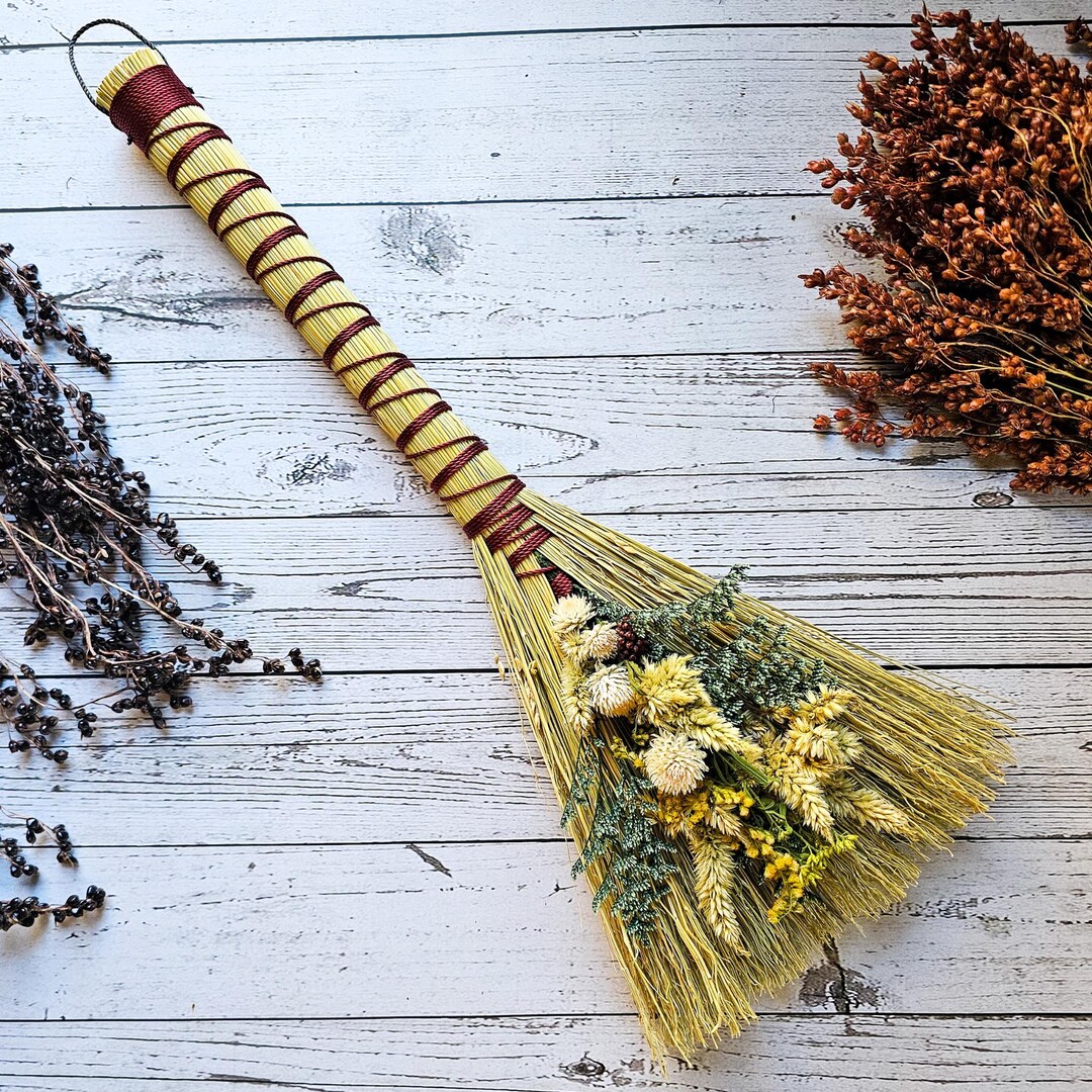 Yule Broom Hawktail Whisk Broom Cottagecore Decorative Hand Broom With Dried Florals Altar Besom ...