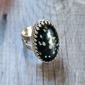 Sterling Silver Snowflake Obsidian Ring - Split Band, Size 7.5 - Etsy