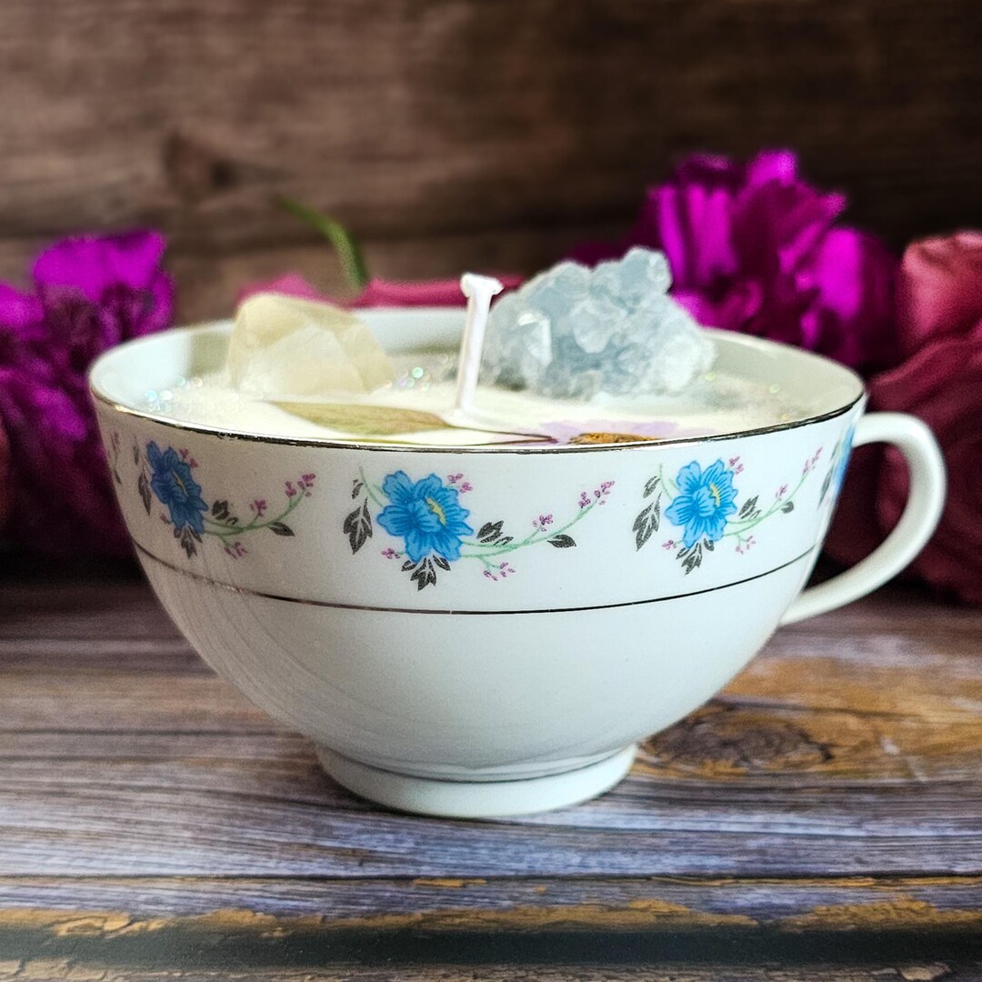 Vintage Tea Cup Candle | Candles With Crystals | Hand Poured Soy Candle ...
