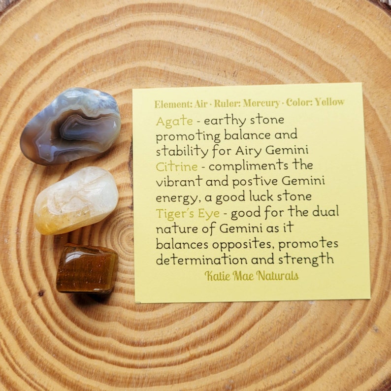 Gemini Zodiac Gemstone Set: Agate, Citrine, Tiger's Eye - Etsy