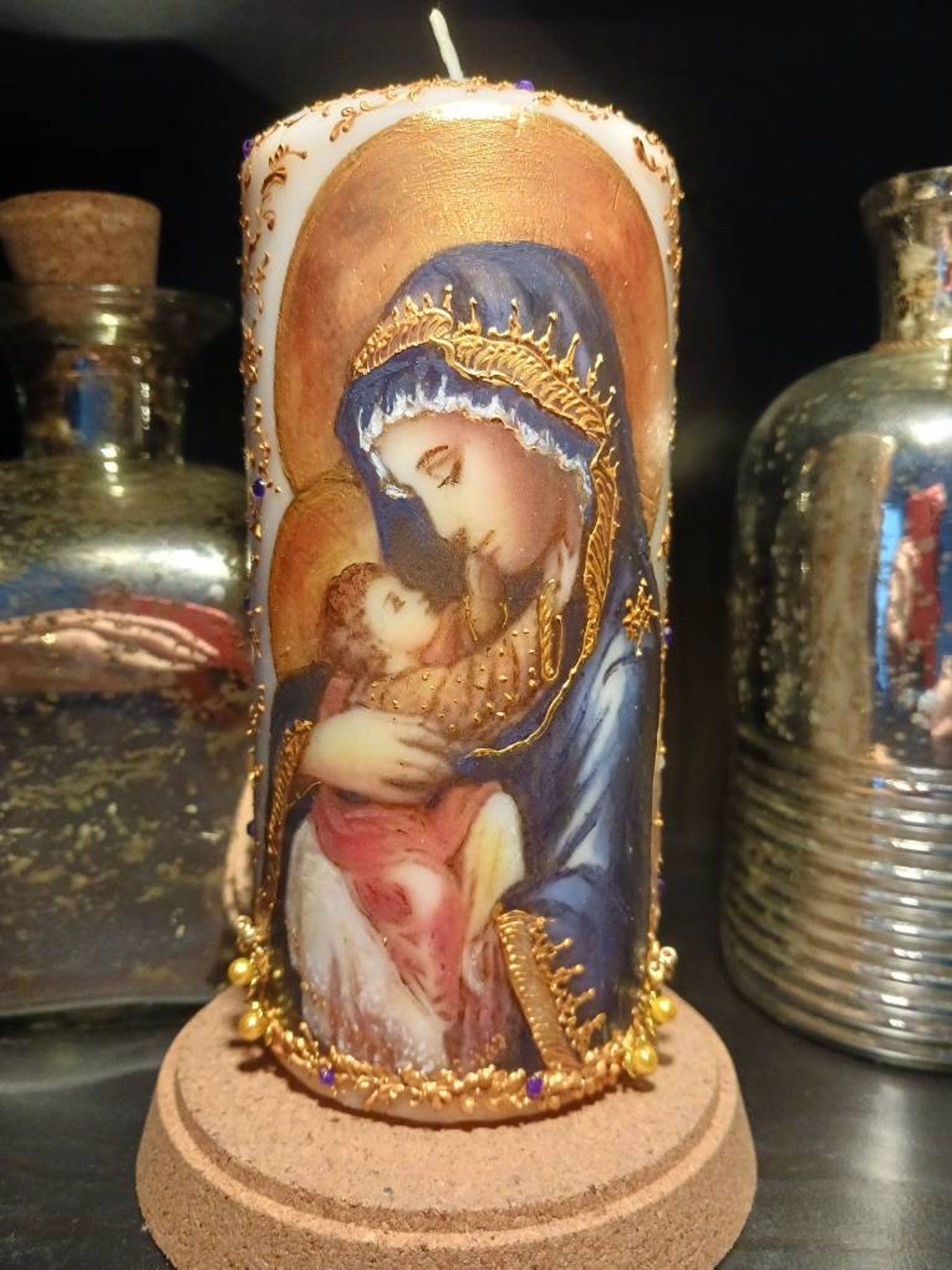 Virgin Mary and Baby Jesus Candle Handmade. Handpainted - Etsy
