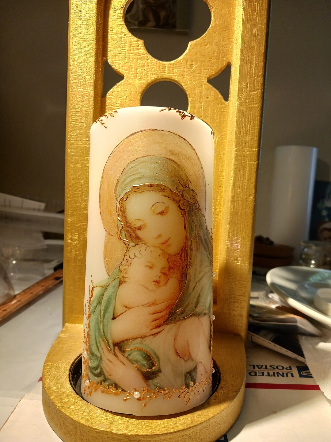 Religious Gifts.virgin Mary/baby Jesus,ivory Led-wax, Candle 6" Timer ...