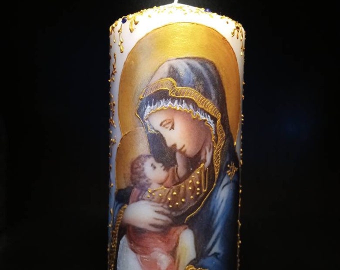 Virgin Mary and Baby Jesus Candle Handmade. Catholic Candles. - Etsy