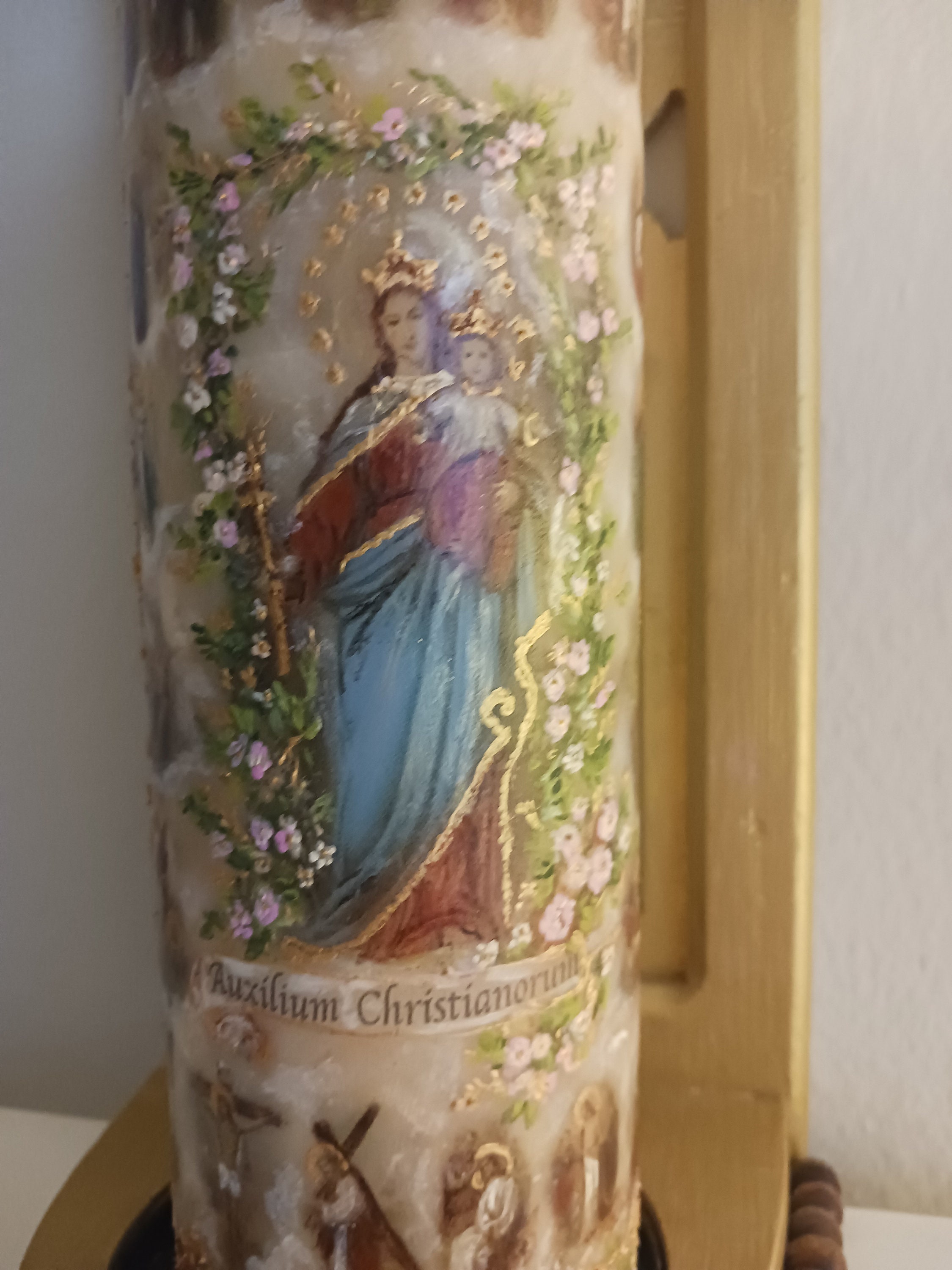 Virgin Mary Help of Christians. Hand Painted Details, Candle 9 X 3 ...