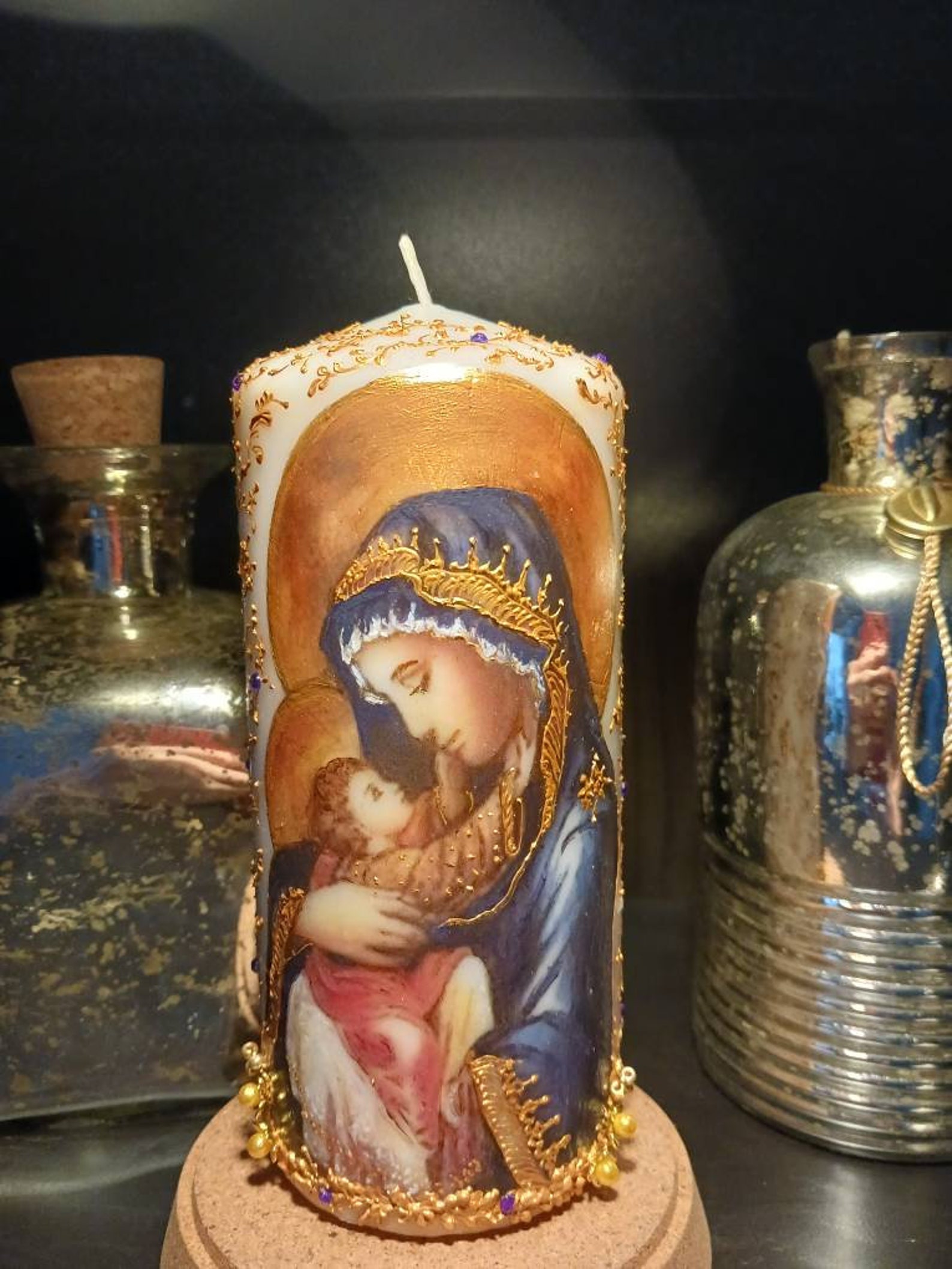 Virgin Mary and Baby Jesus Candle Handmade. Handpainted - Etsy