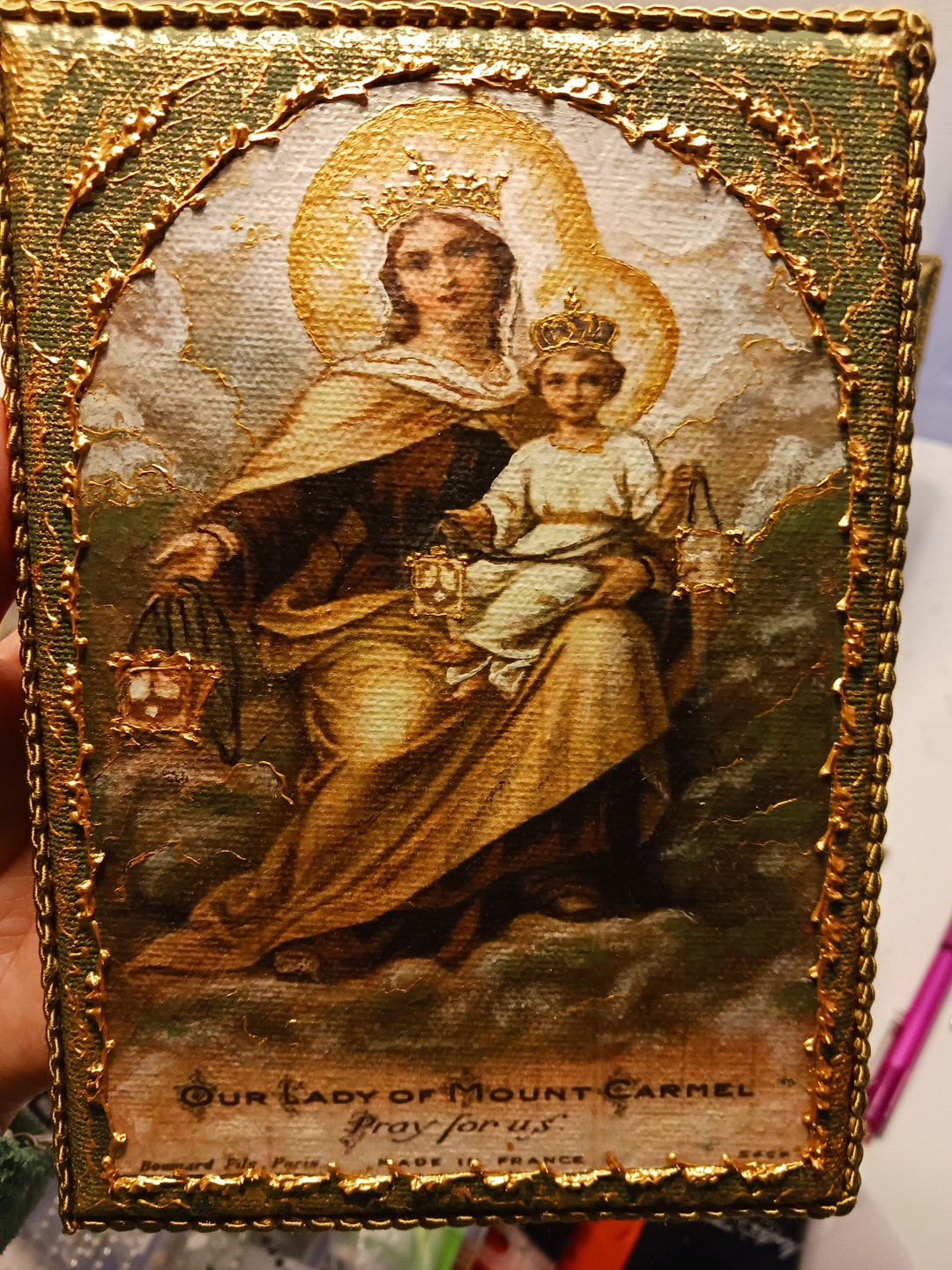 Handmade 5"x 7"canvas of Our Lady of Mount Carmel, in a Gift Box ...