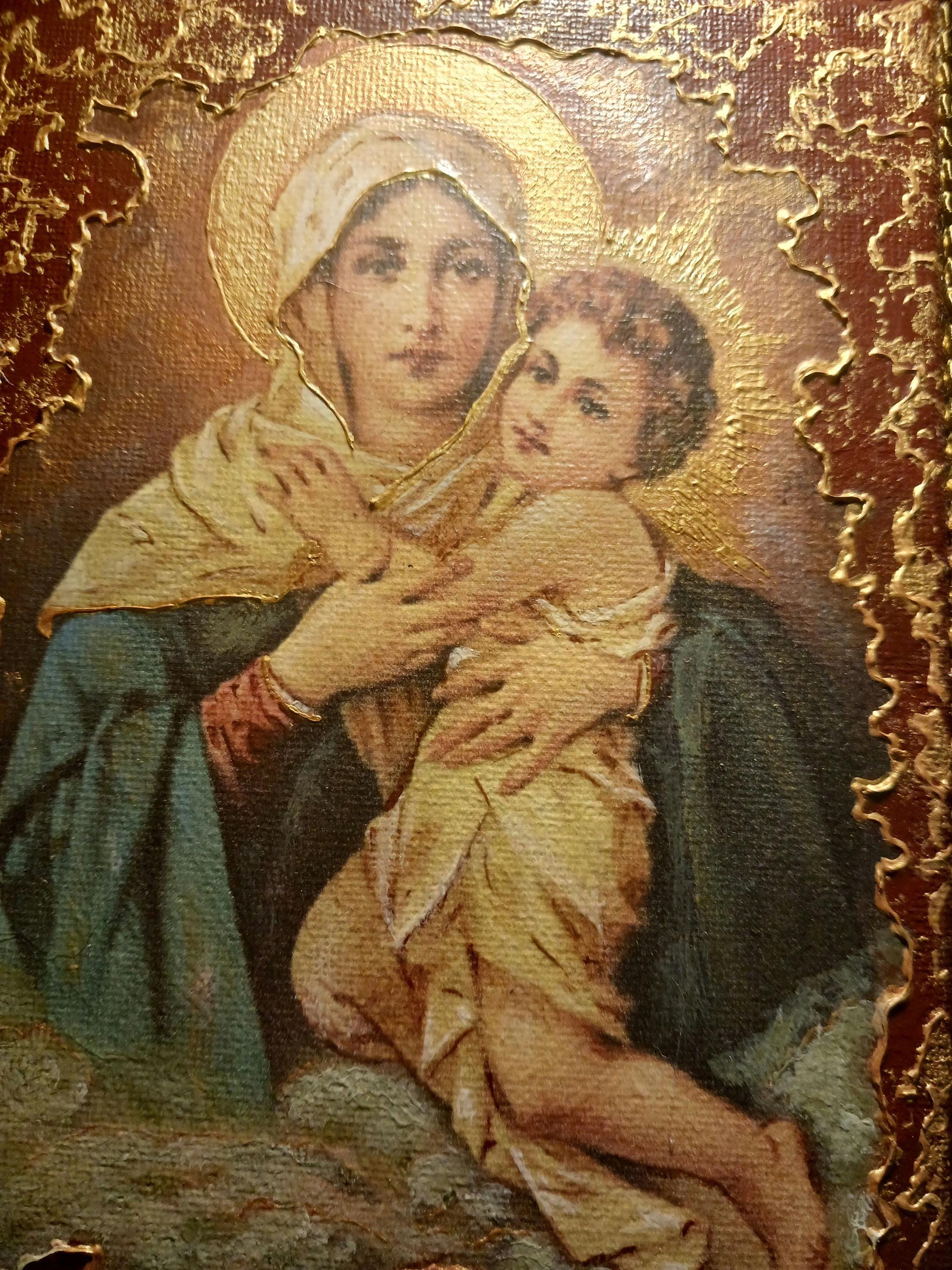 Mother Thrice Admirable of Shoenstatt Picture Decoupaged on Canvas 7x5 ...