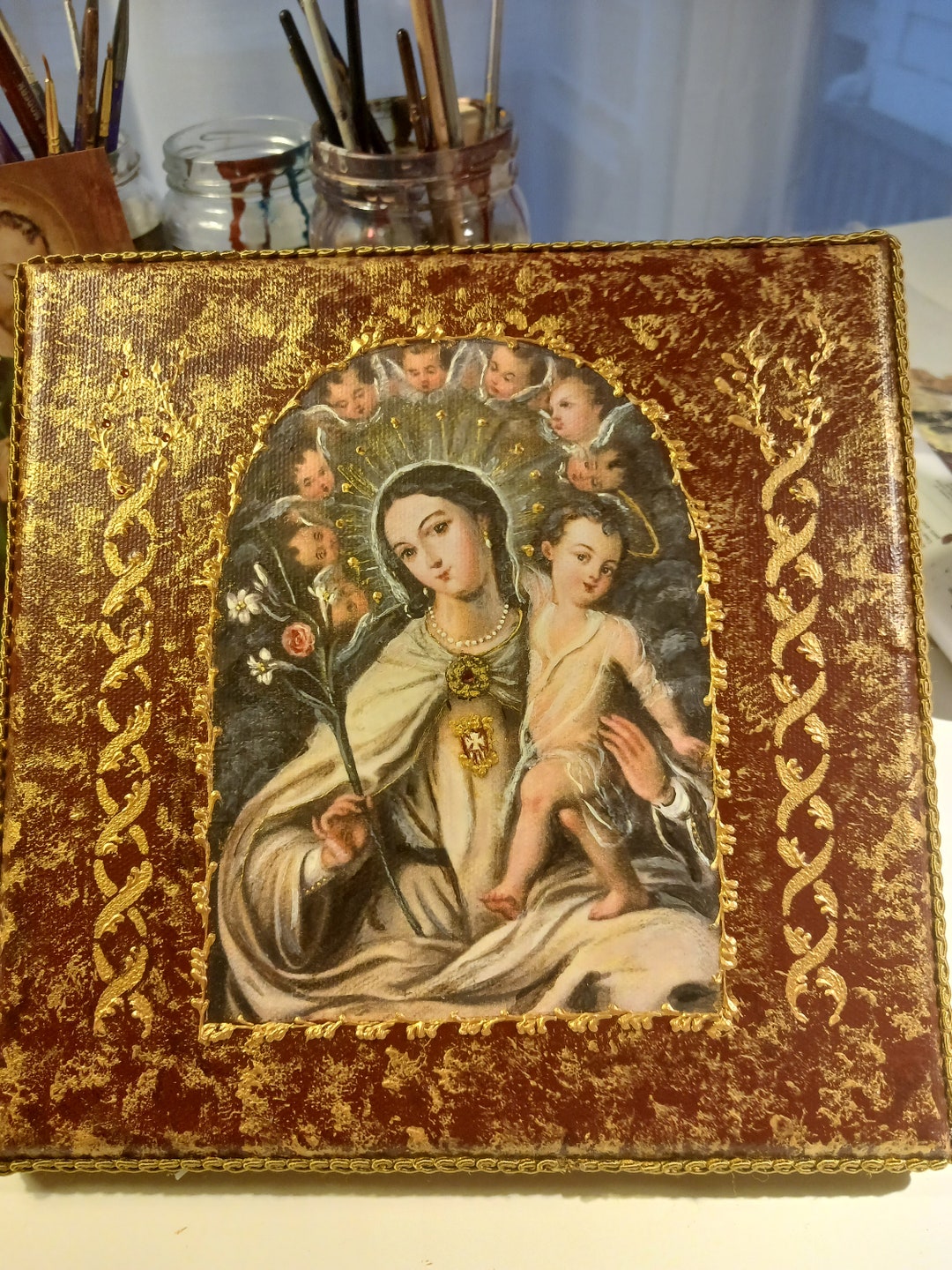 Our Lady of Ransom, Image Decoupaged and Decorated on Canvas, Handmade ...