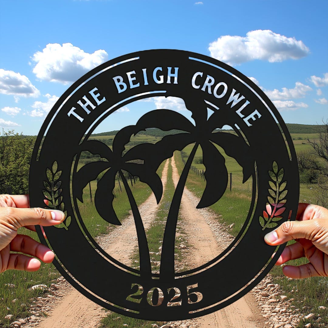 Custom Name Sign, Personalized Palm Trees Sign, Last Name Sign, Custom ...