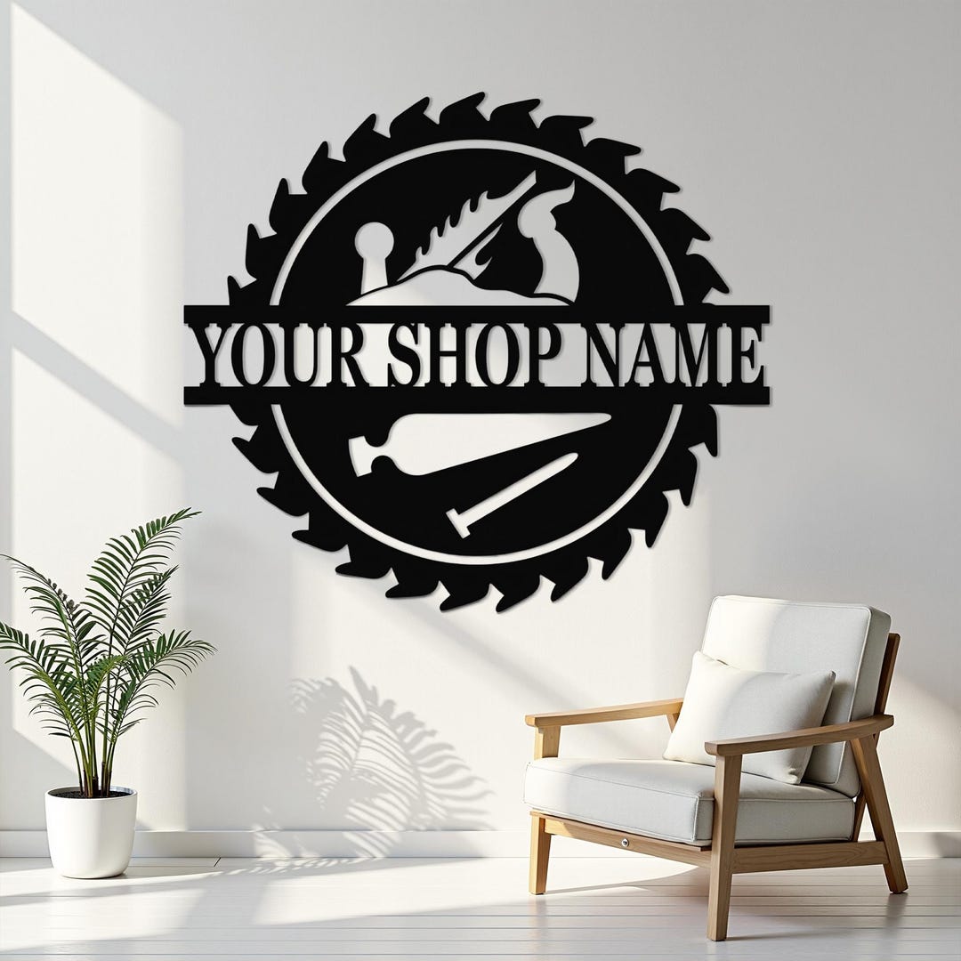 Personalized Woodworking Shop Name Sign, Custom Saw Blade Metal Signs ...