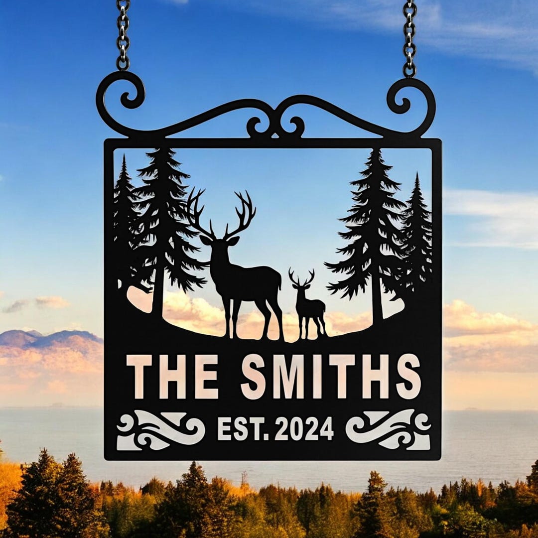 Custom Deer Forest Metal Signs, Personalized Deer Last Name Signs ...