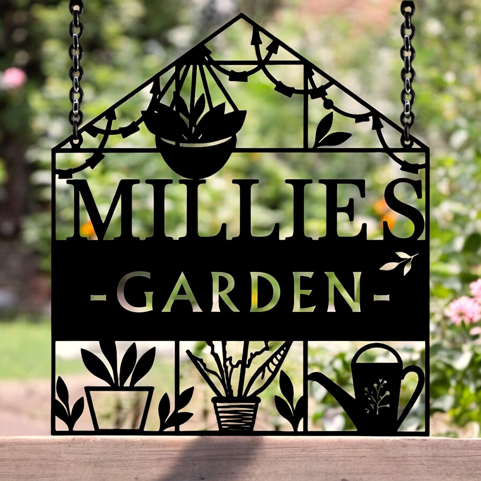 Custom Metal Greenhouse Sign, Hanging Personalized Garden Sign, Metal ...