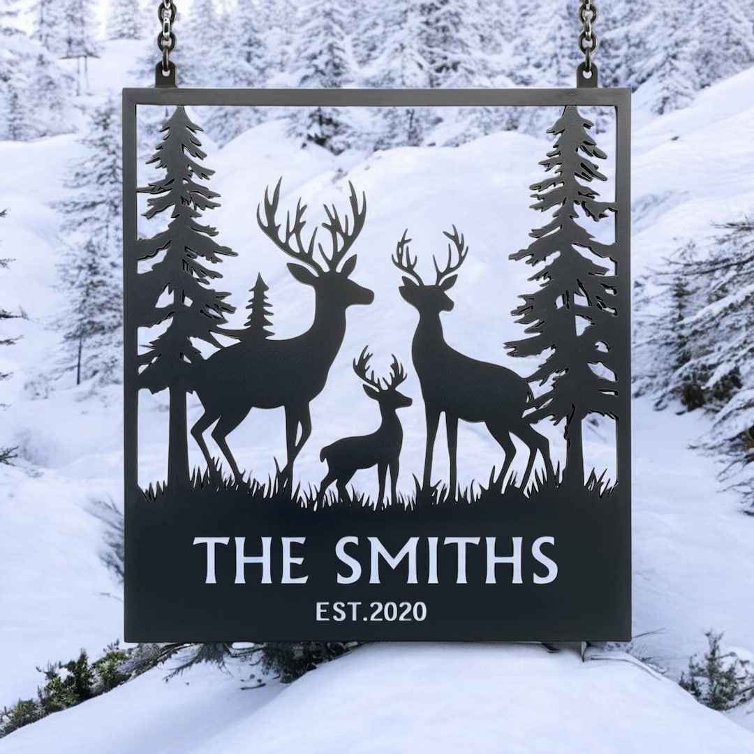 Custom Deer Forest Metal Signs, Personalized Deer Last Name Signs ...