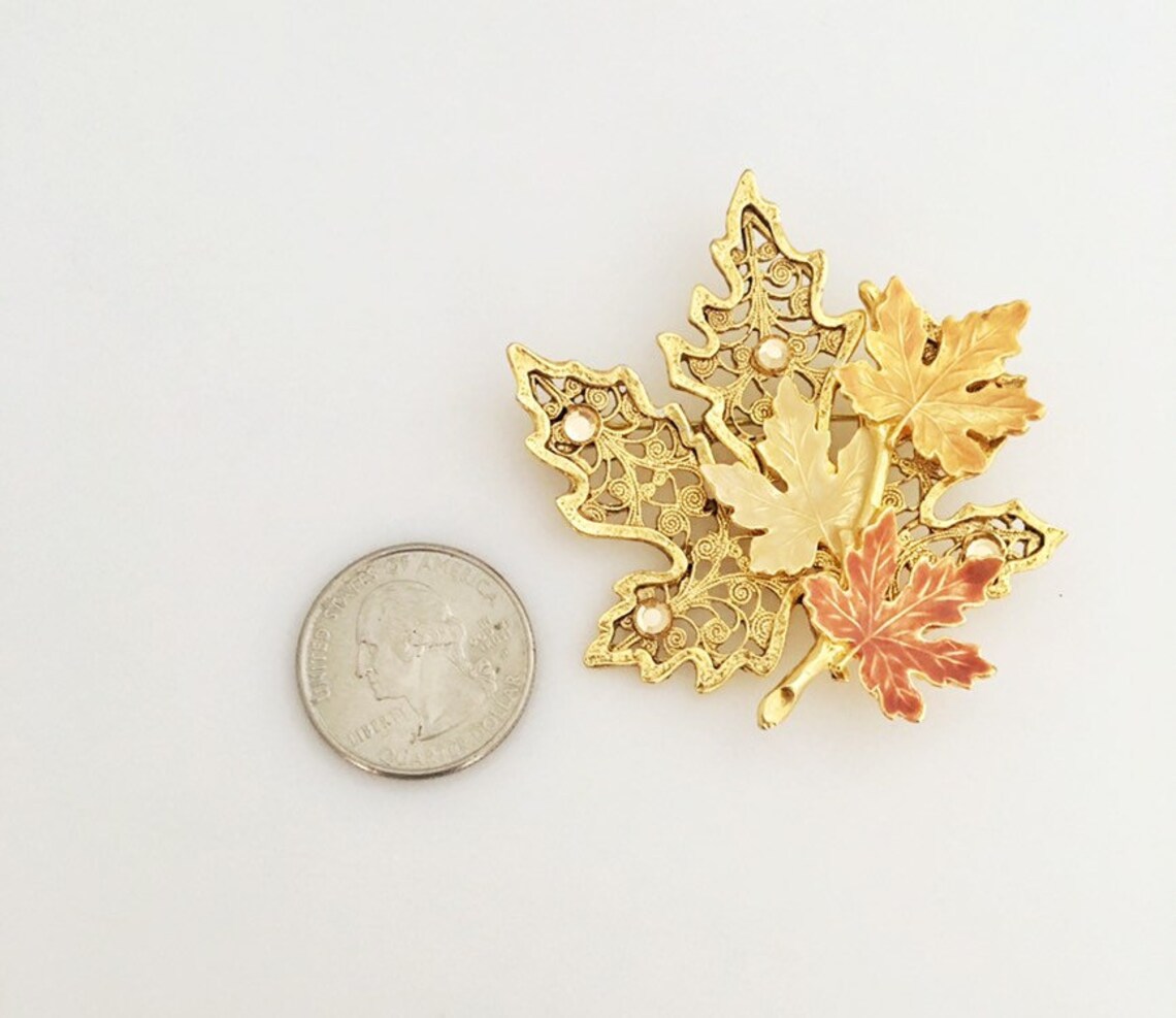 Vintage 1970s Maple Leaf Brooch Signed KC. Gold Filigree With | Etsy