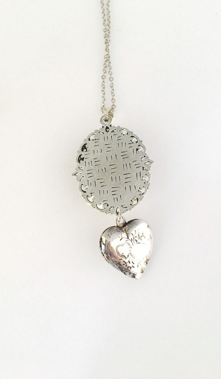 Silver Heart Locket Necklace. Vintage Assemblage. Floral With Three ...