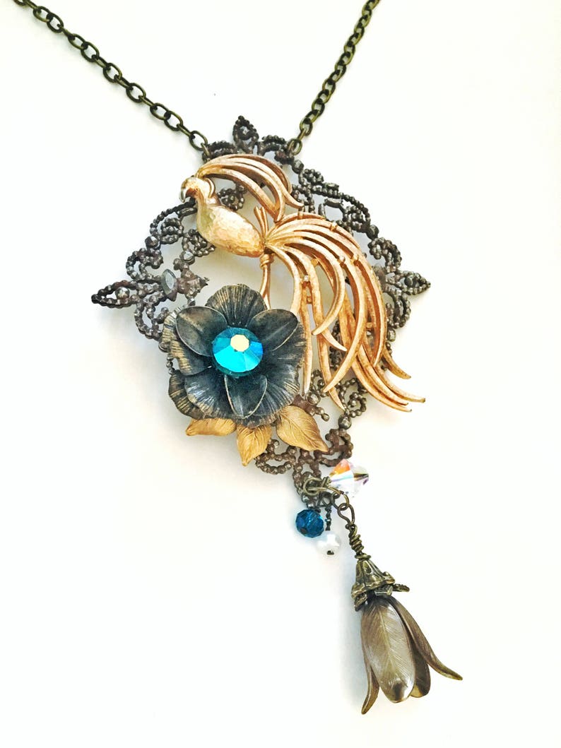 Long Statement Necklace. Vintage Assemblage Bronze and Gold - Etsy