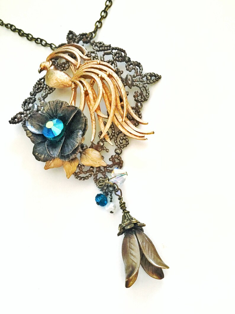 Long Statement Necklace. Vintage Assemblage Bronze and Gold - Etsy