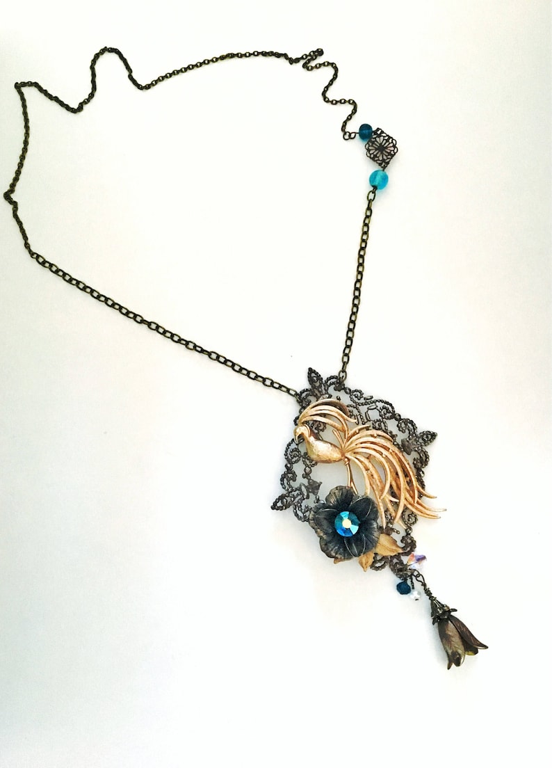Long Statement Necklace. Vintage Assemblage Bronze and Gold - Etsy