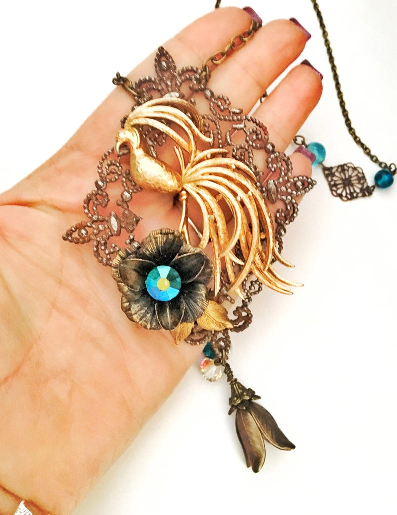 Long Statement Necklace. Vintage Assemblage Bronze and Gold - Etsy